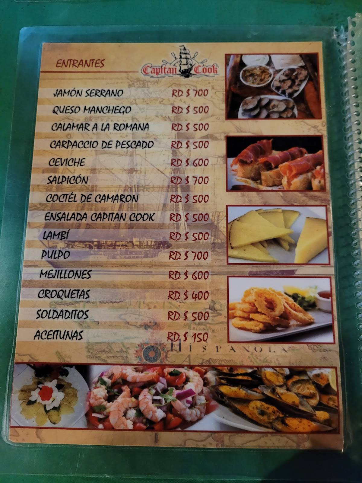 Menu at Restaurante capitán Cook, Punta Cana