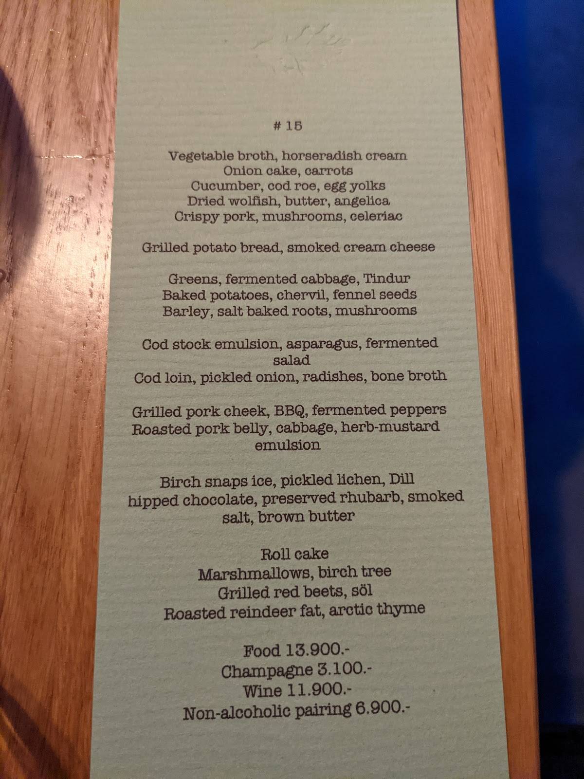 Menu at Dill Restaurant, Reykjavík, Laugavegur 59