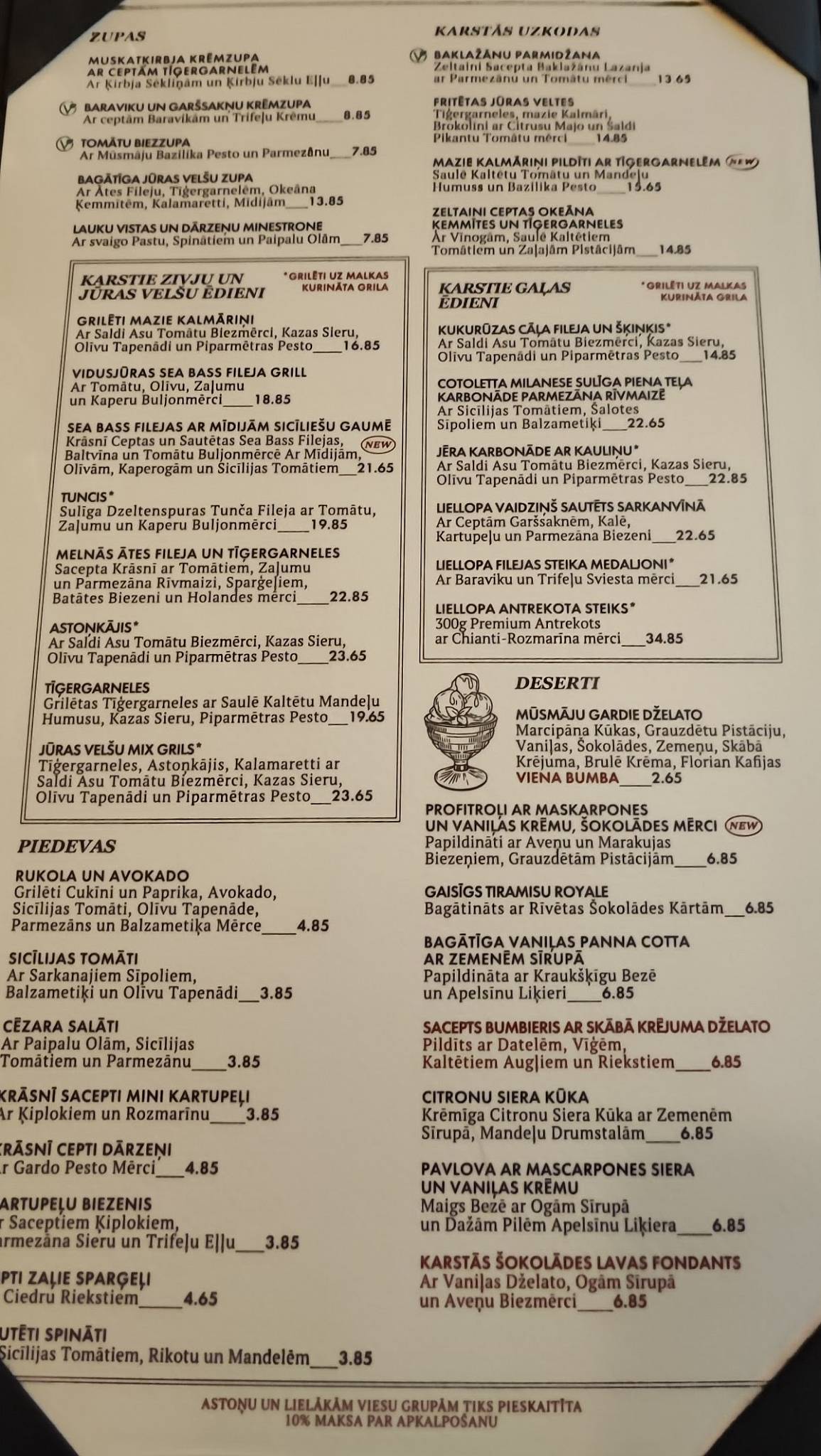 Menu at Italissimo restaurant, Riga