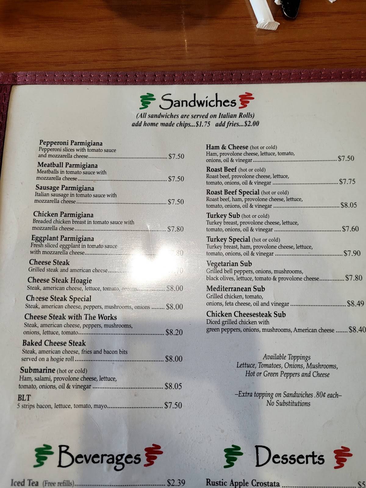 Menu at Rigatoni's Pizzeria & Italian, Pilot Mountain