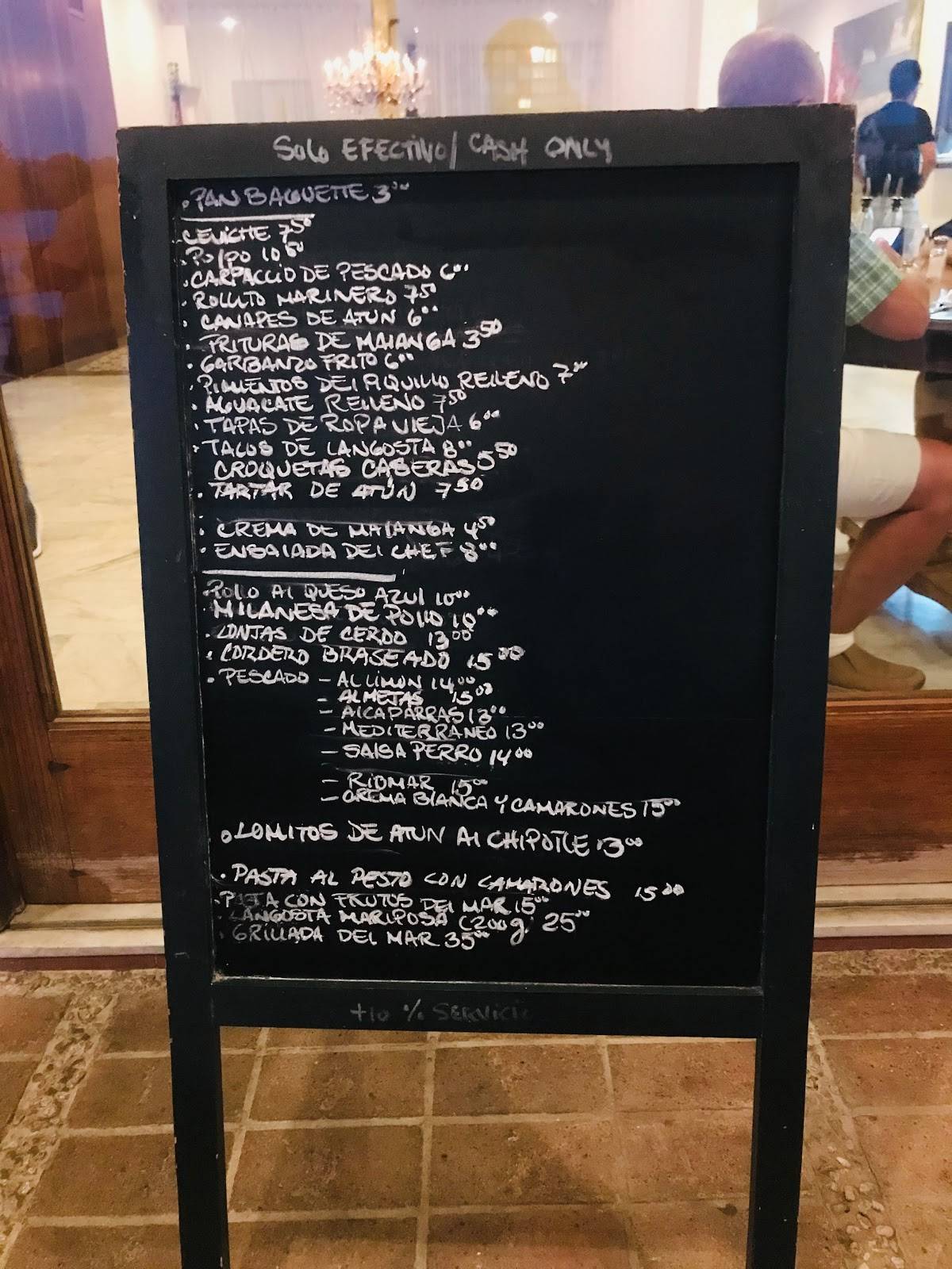 Menu at Riomar restaurant, Havana