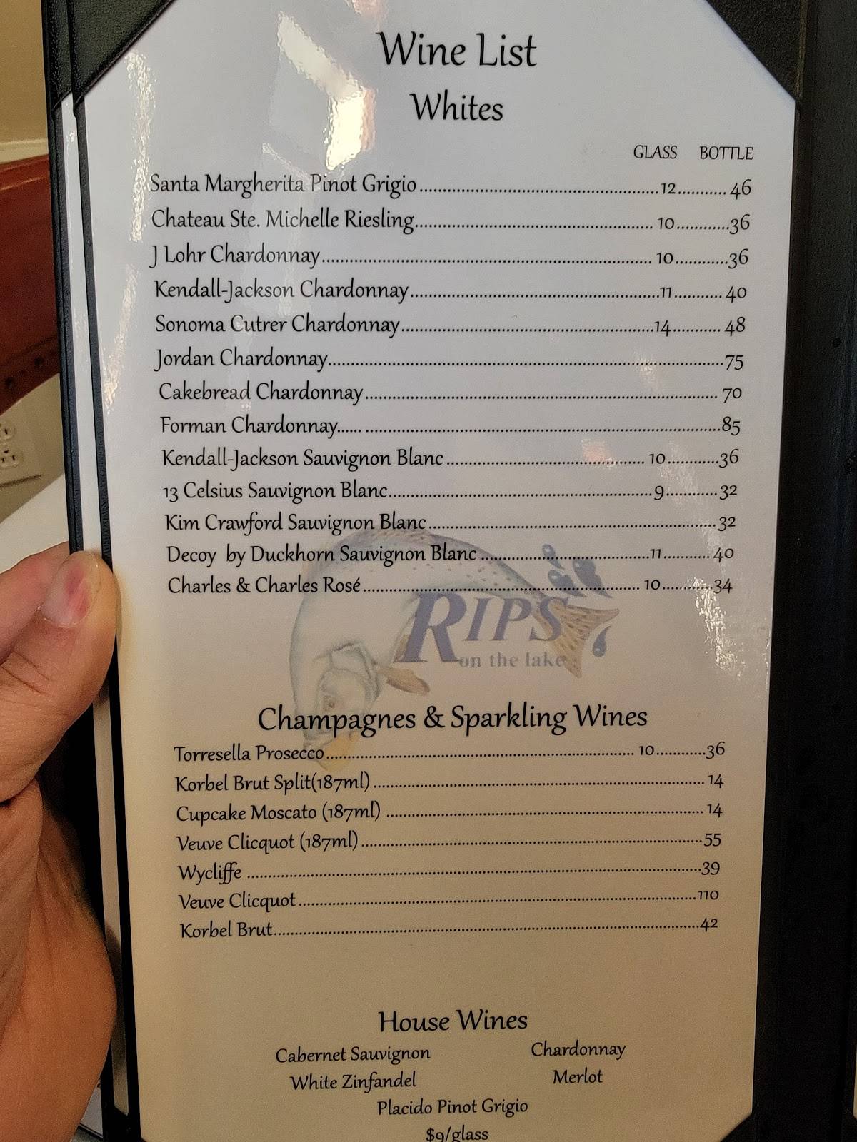 Menu at Rips On the Lake restaurant, Mandeville