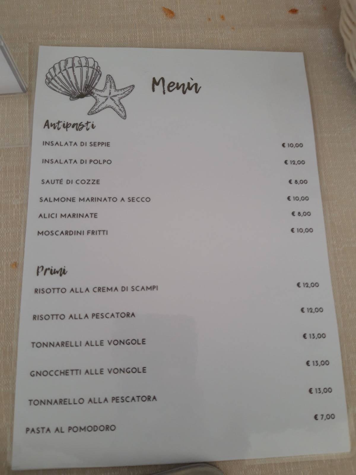 Menu da Ristorante La Perla Nera, Pomezia