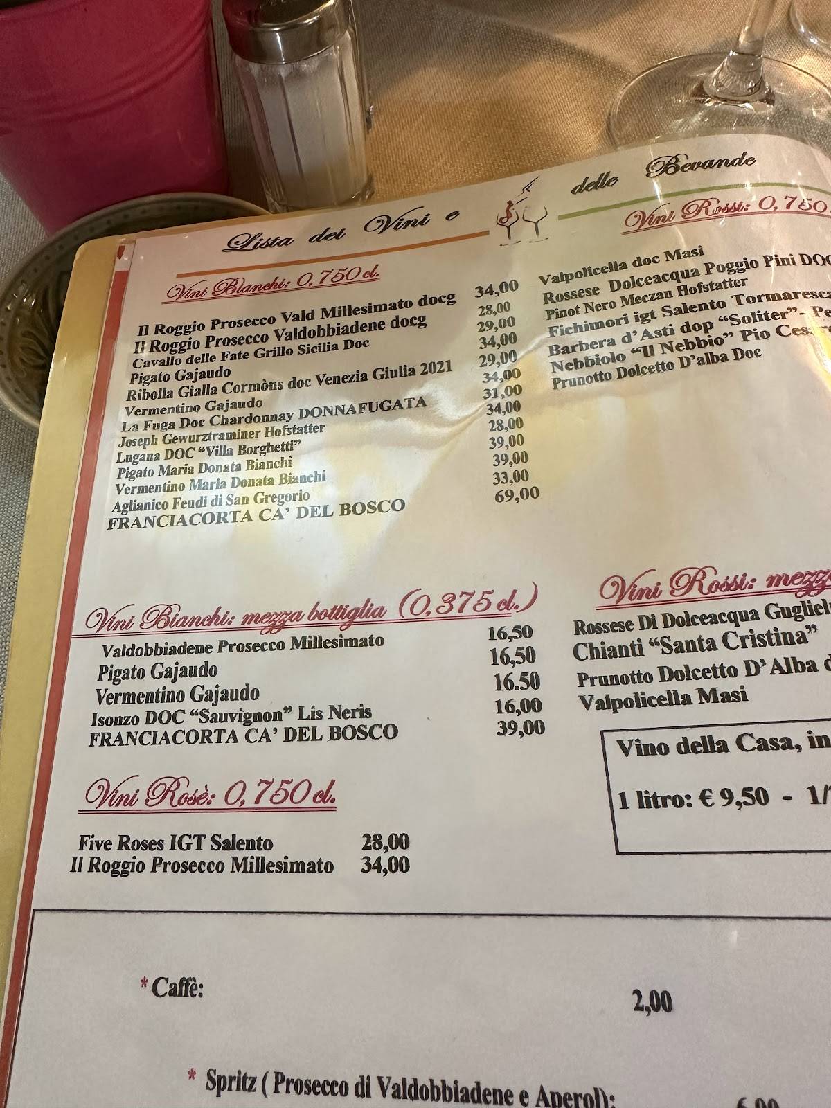 Menu au Ristorante Piccolo Mondo, SAN REMO