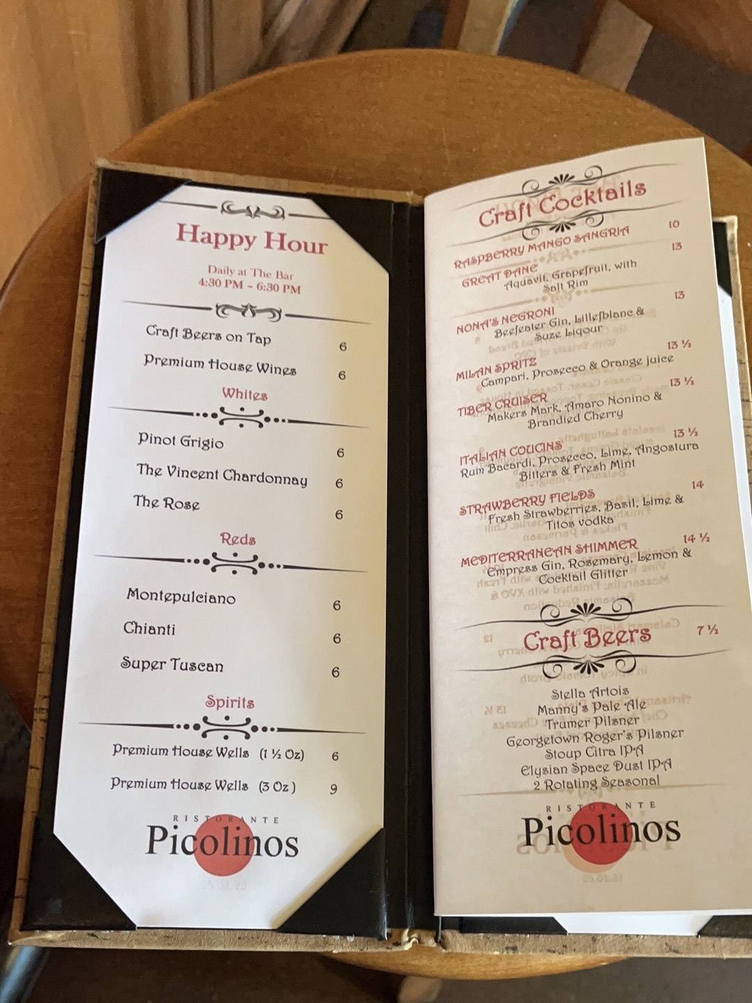 Menu at Ristorante Picolinos pub & bar, Seattle