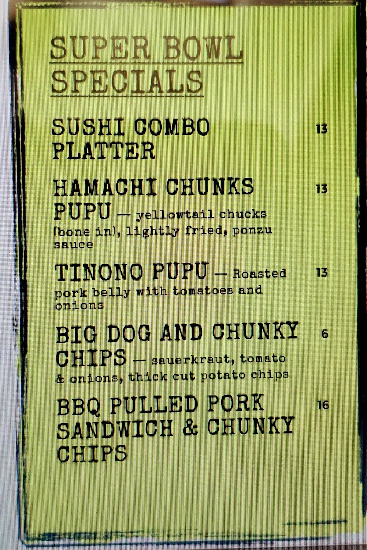 Menu at Rob's Good Times Grill pub & bar, Lihue