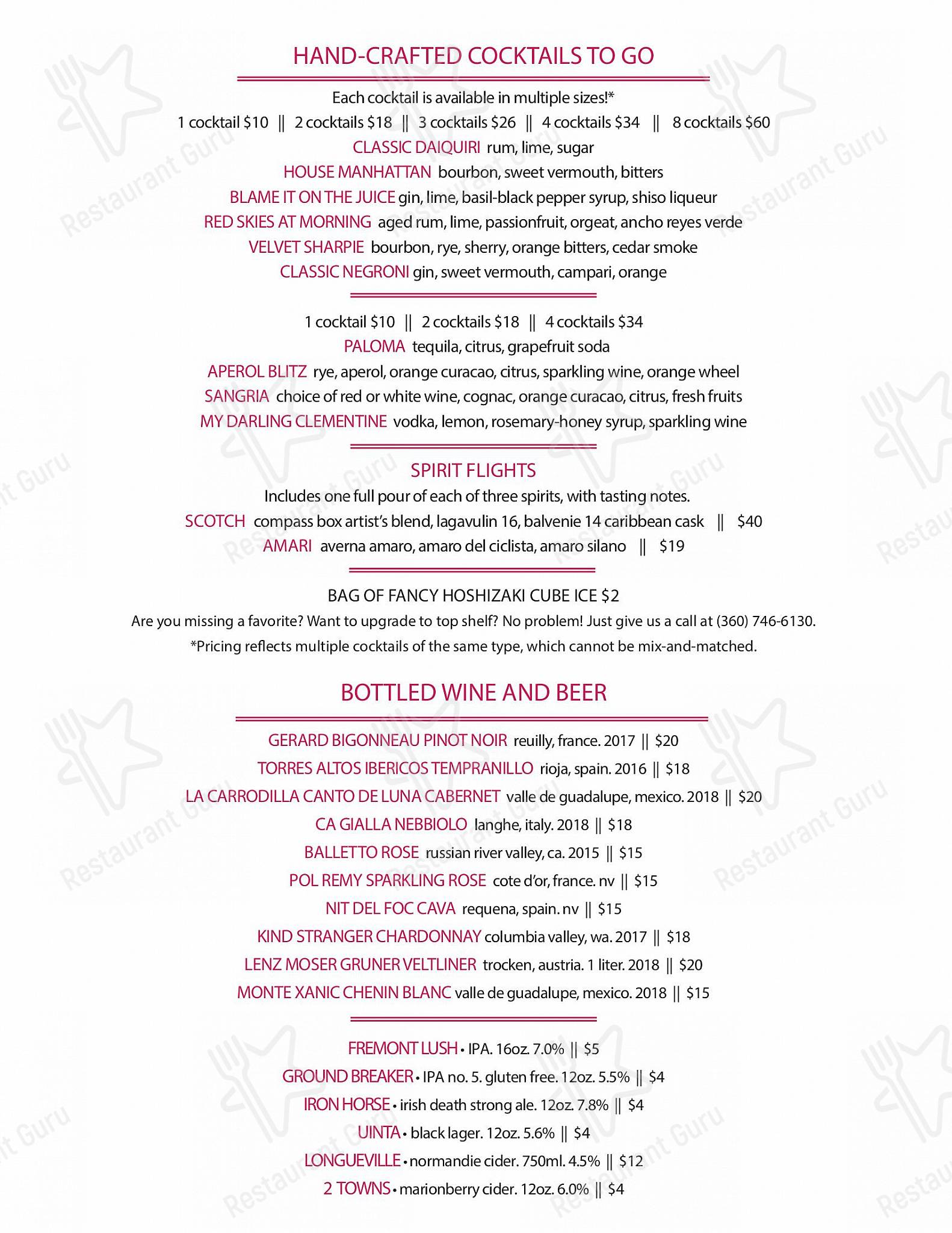 Menu at Rock and Rye Oyster House pub & bar, Bellingham