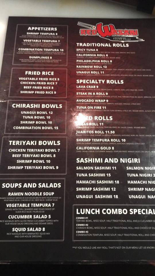 Menu at Ronin in El Paso restaurant, El Paso