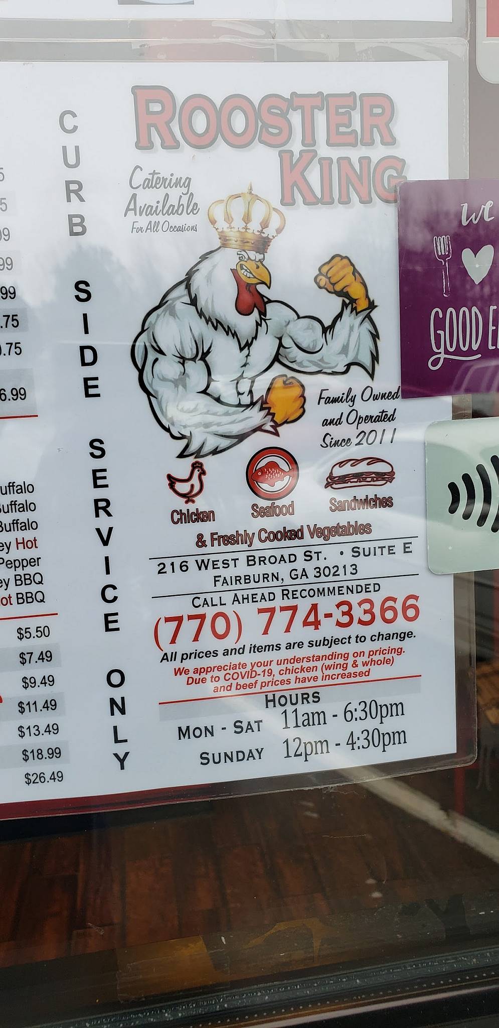 Menu at Rooster King Fried Chicken restaurant, Fairburn