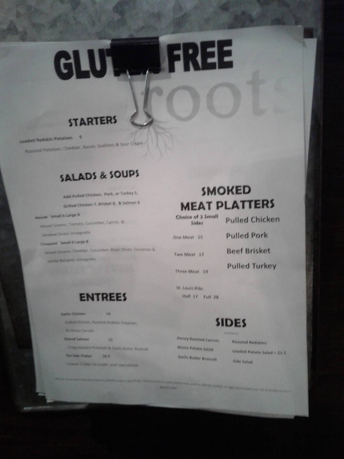 Menu at Roots BBQ, Almont