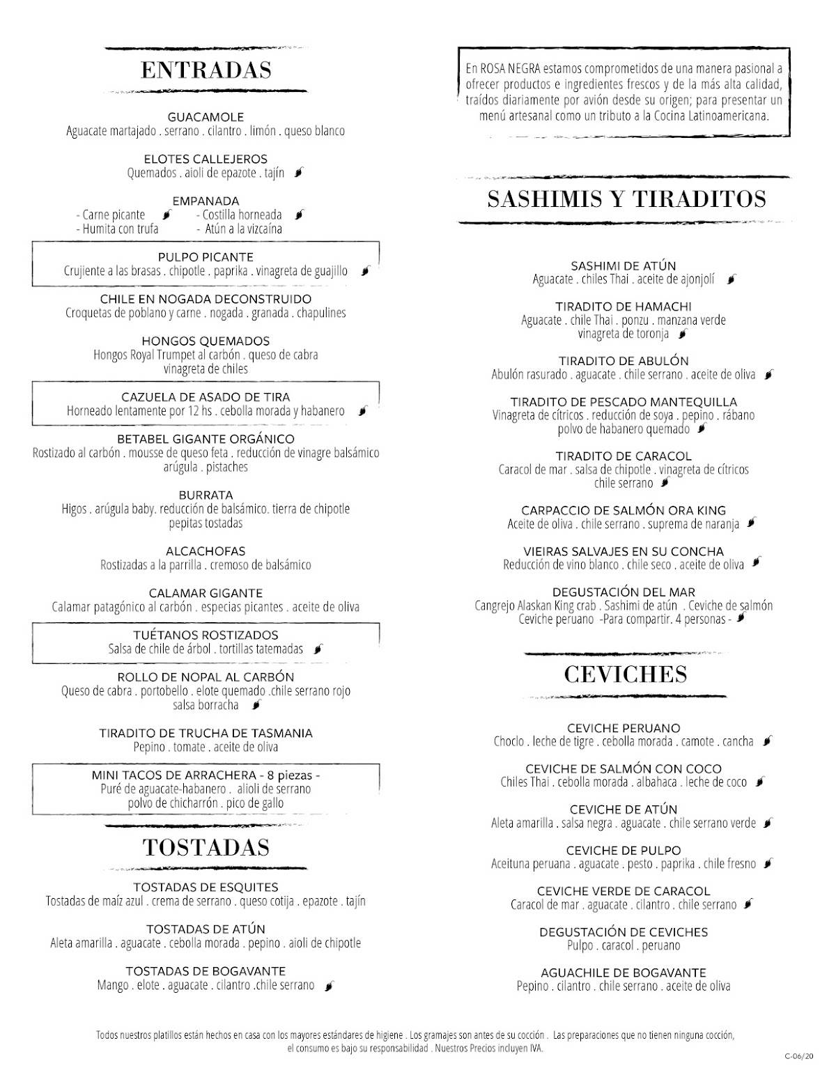 Carta de RosaNegra Latin American Restaurant in Cancun, Cancún, Blvd ...