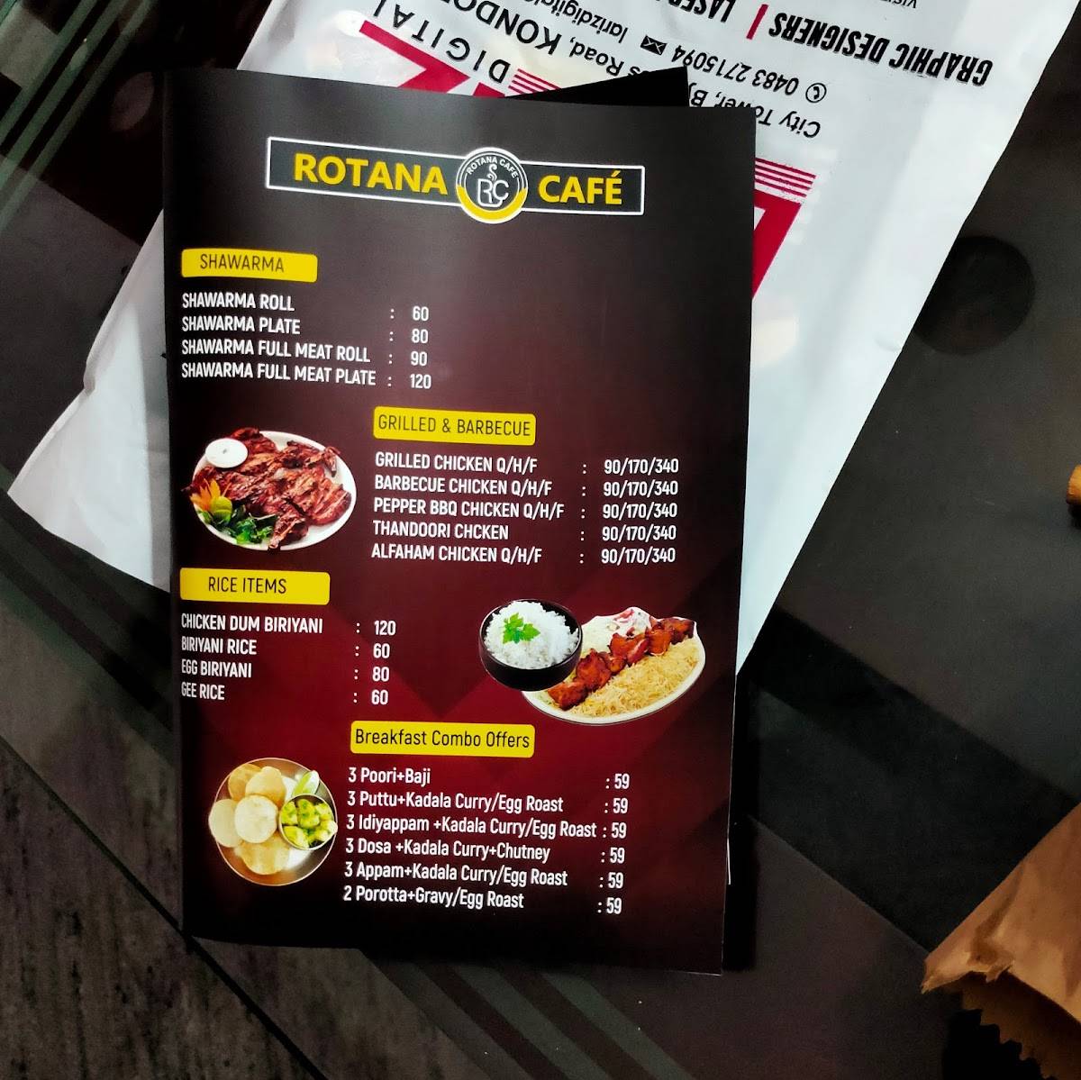 Menu at Rotana cafe, Bengaluru