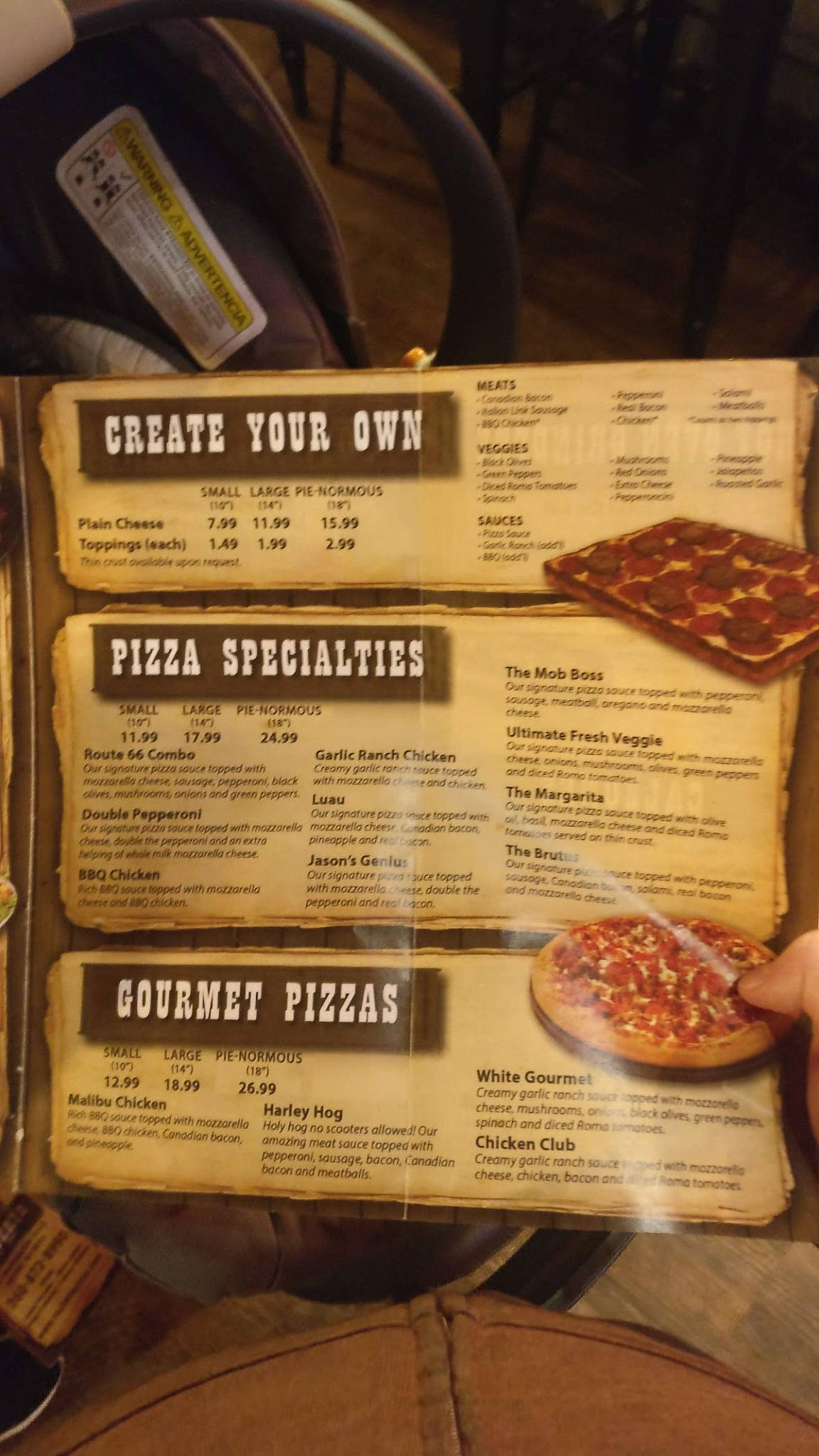 Menu at Route 66 Pizza pizzeria, Orting