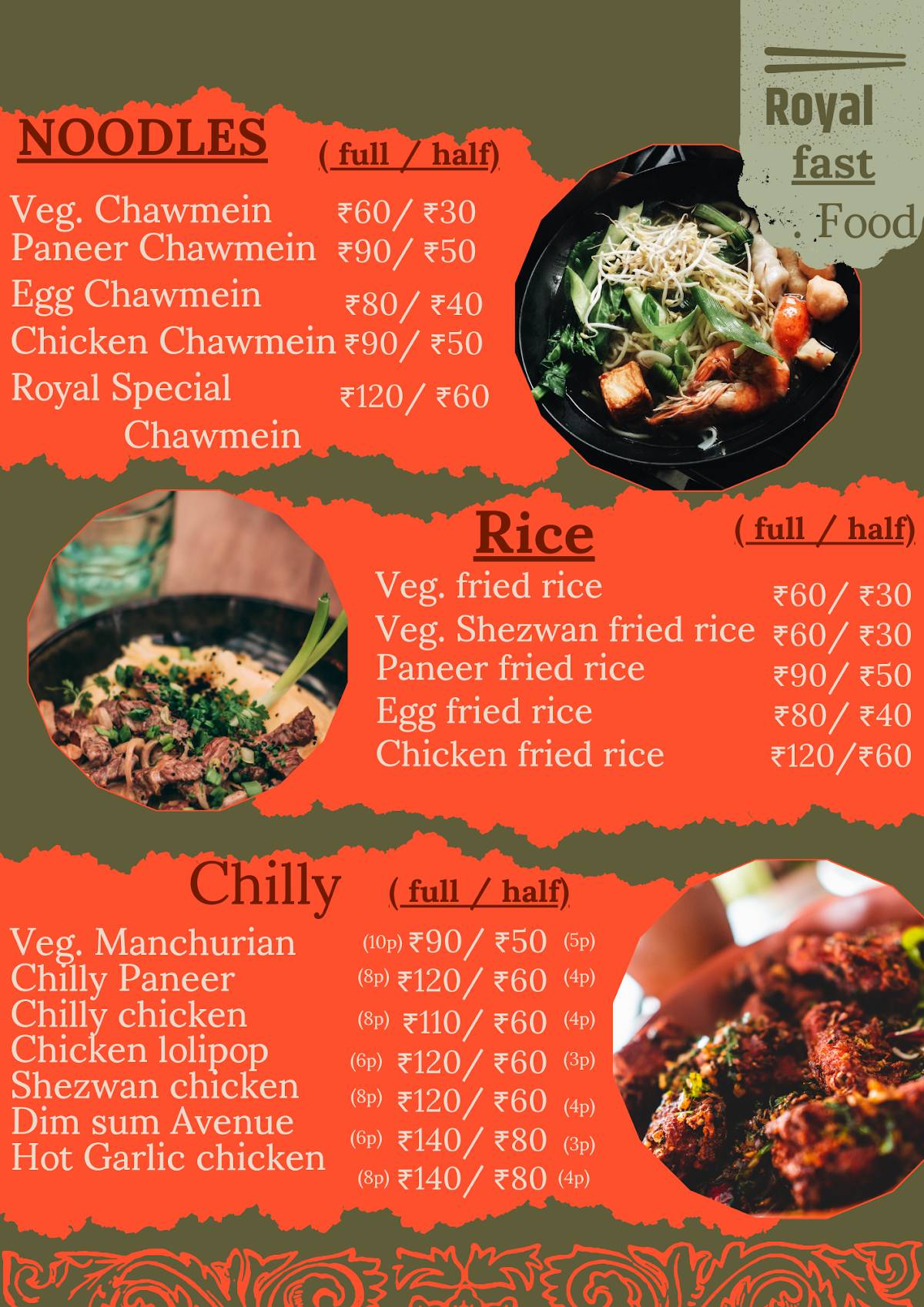Menu at Royal fast food junction, Bhabua
