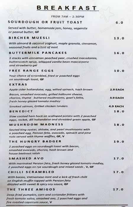 Menu at Cafe Rubix, Box Hill North