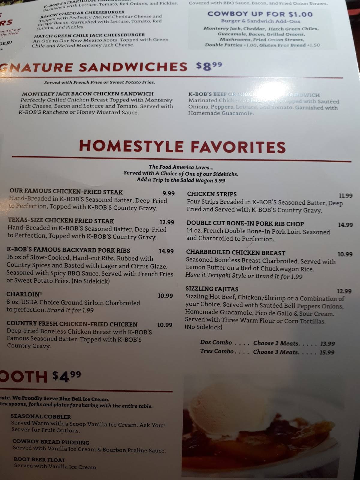 Menu at K-Bob's Steakhouse and Catering, Ruidoso