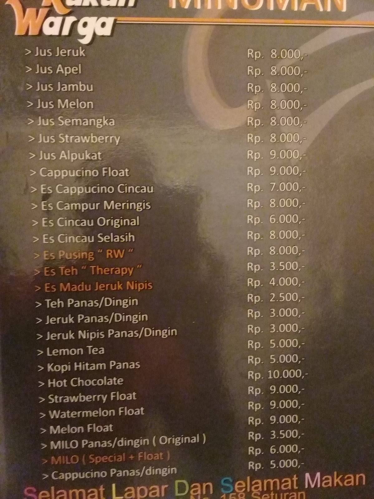 Menu at Rukun Warga cafe, Sariharjo