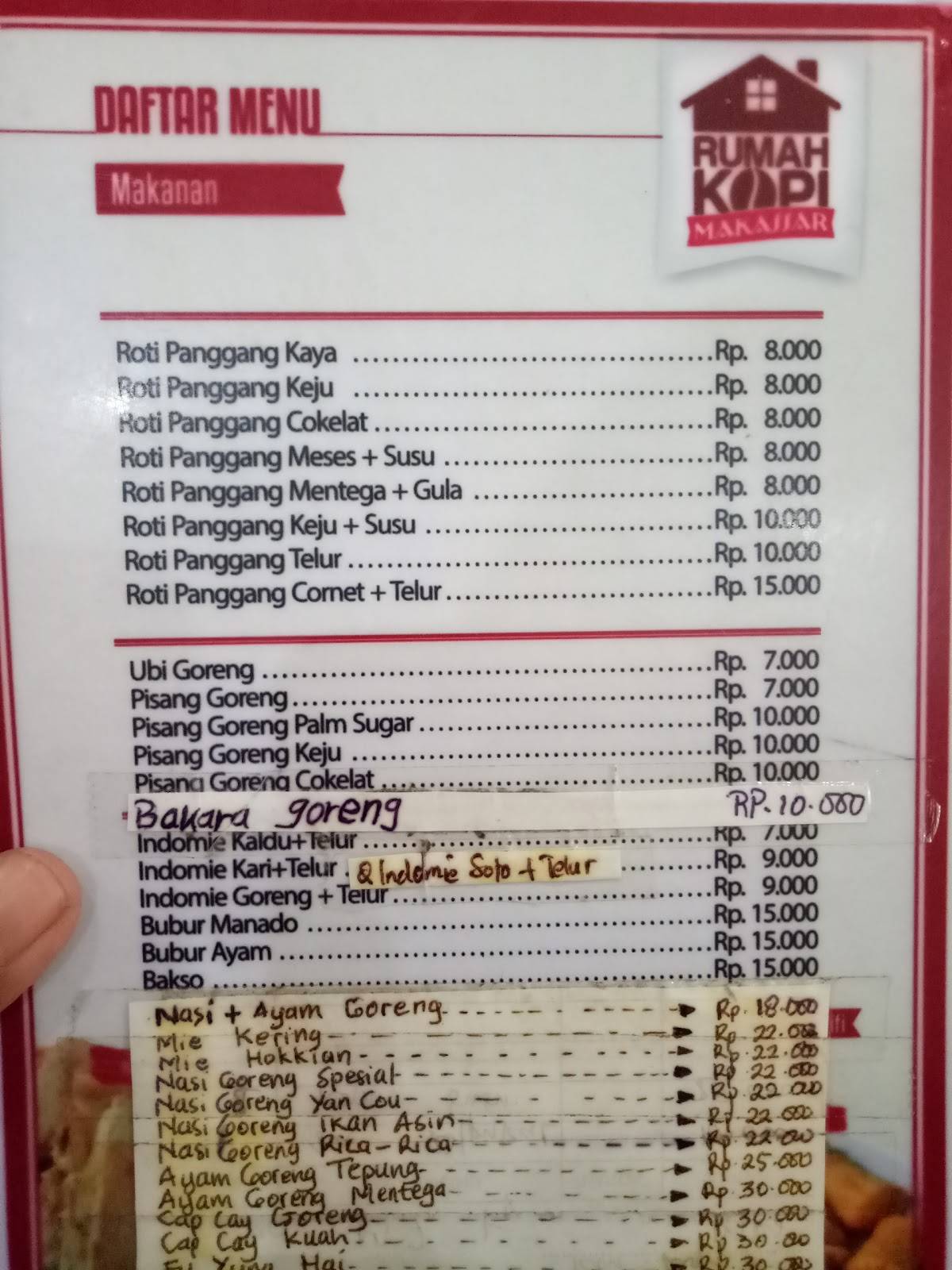 Menu at Rumah Kopi cafeteria, Makassar, Jl. Veteran Utara No.269 C