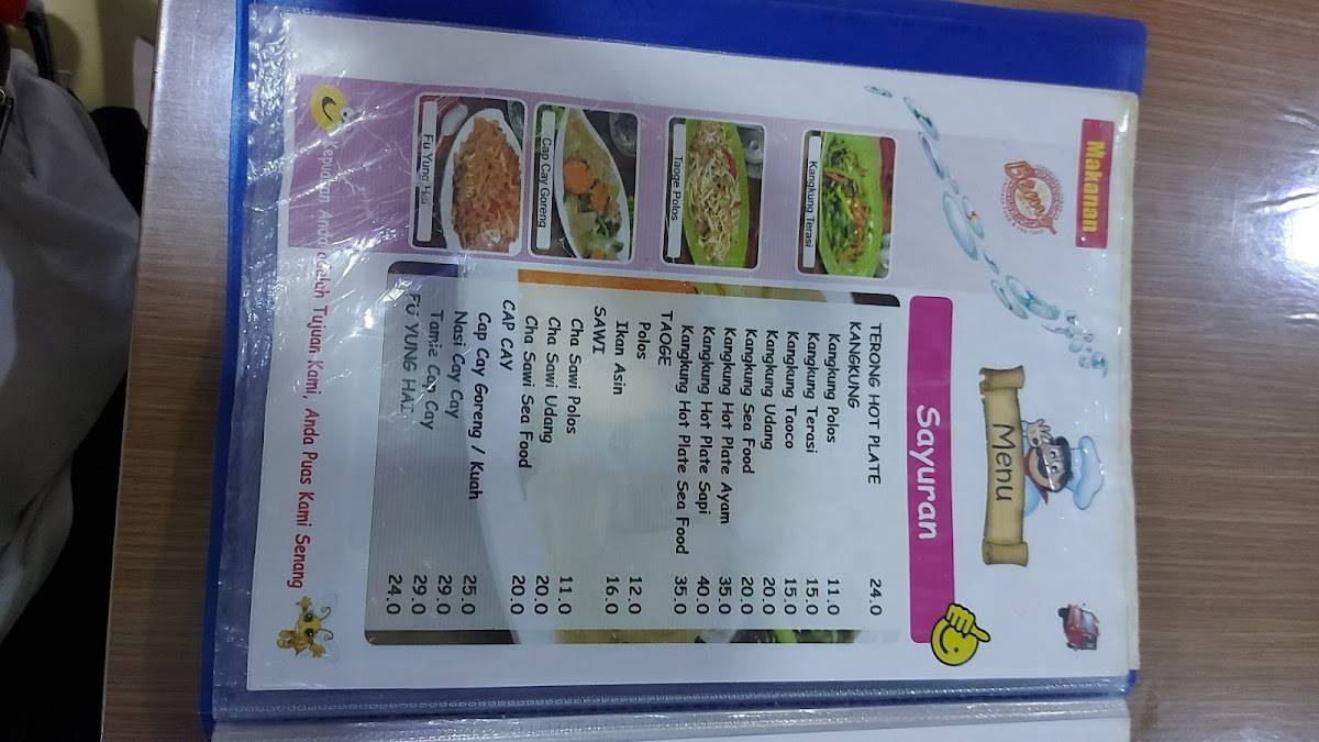 Menu at Rumah Makan Bemo restaurant, Samarinda