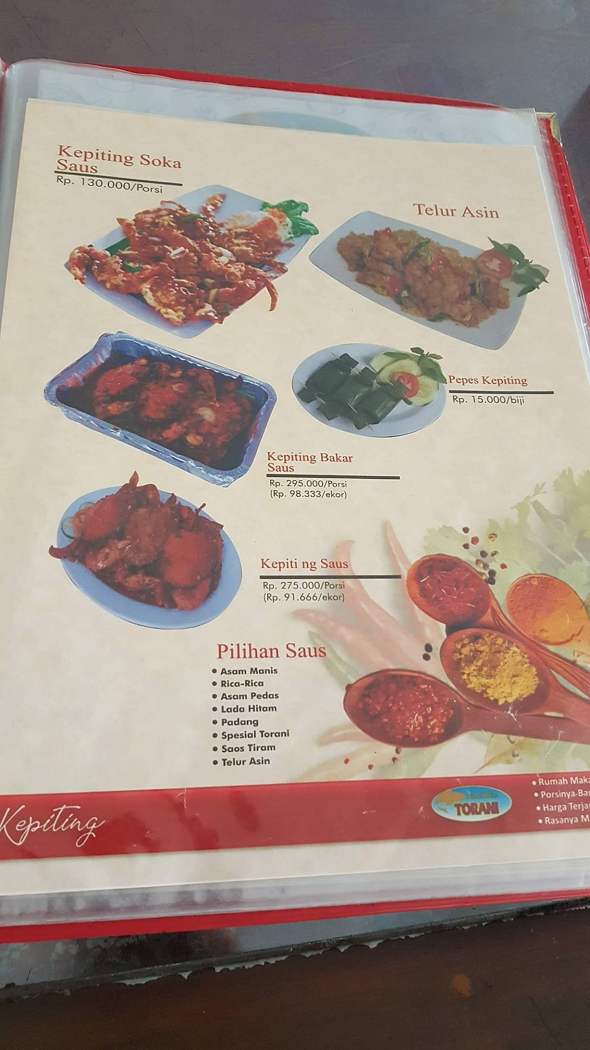 Menu at Rumah Makan Torani (Pusat) - Kepiting, Pusat Seafood & Kuliner ...