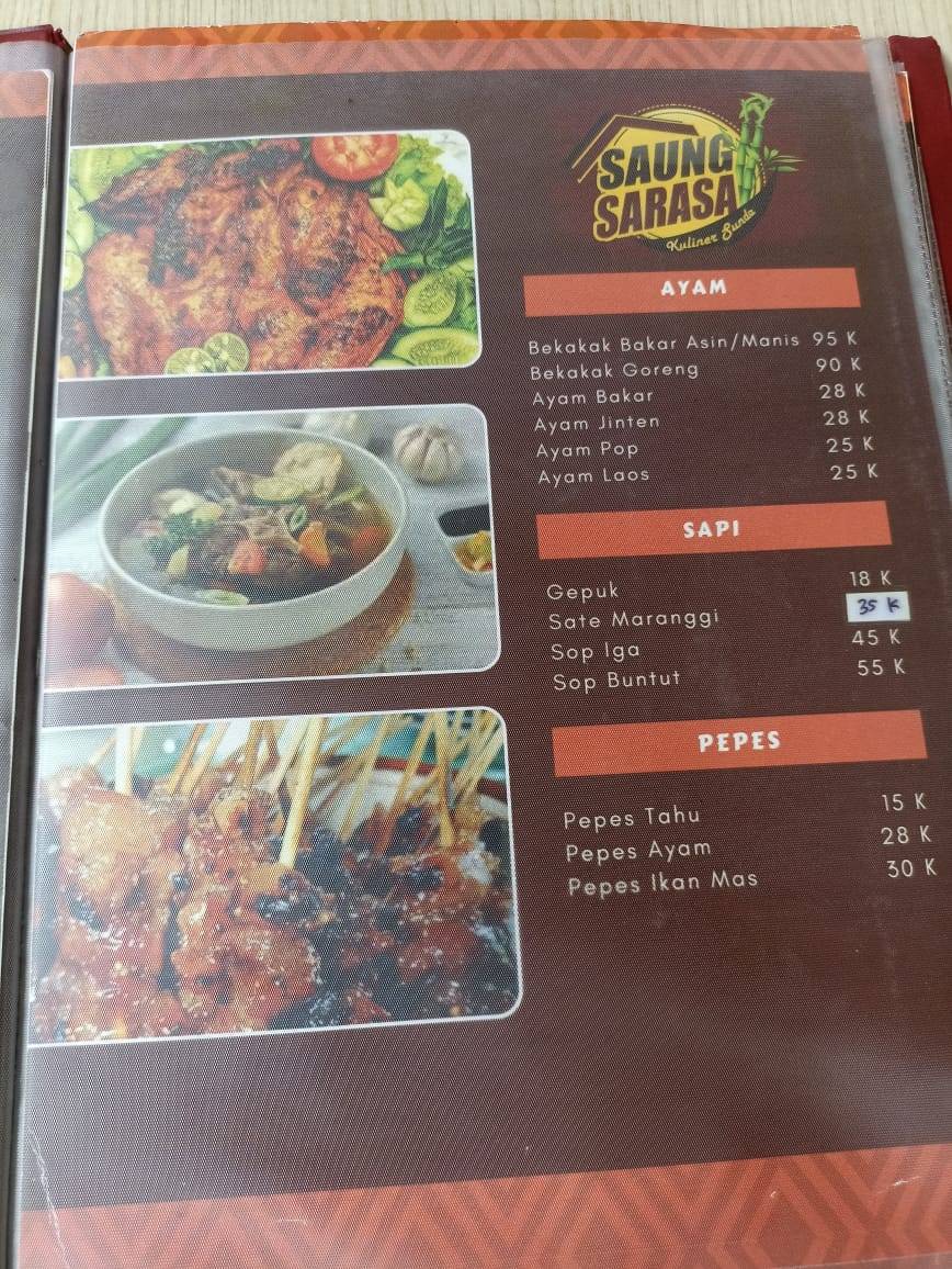 Menu at Rumah makan Saung Sarasa restaurant, Subang