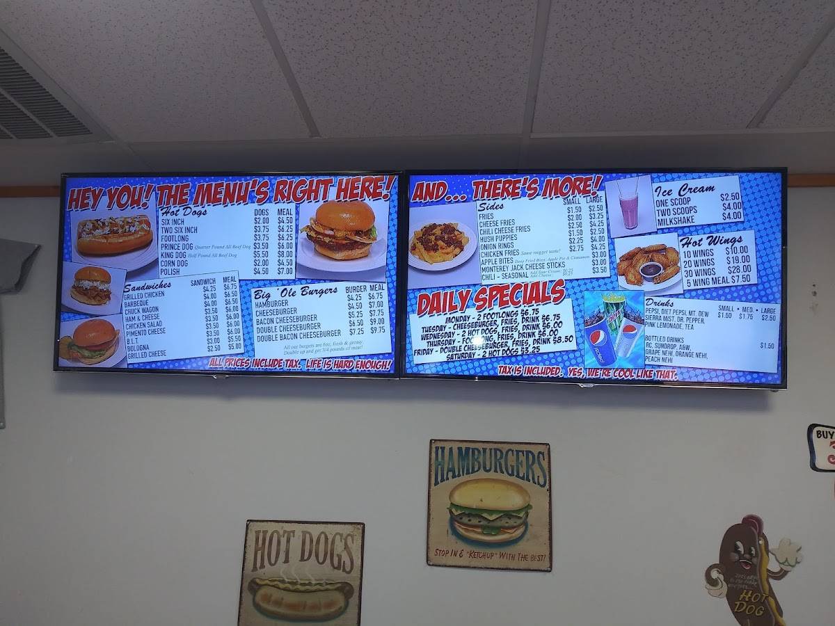 Menu at King's Hot Dogs restaurant, Rural Hall
