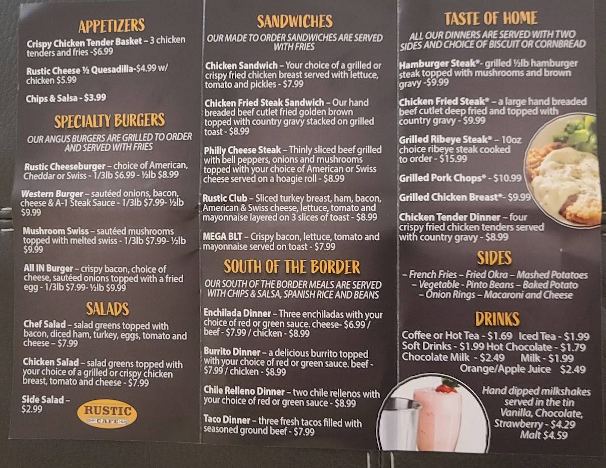 Menu at Rustic Café cafe, Alamogordo