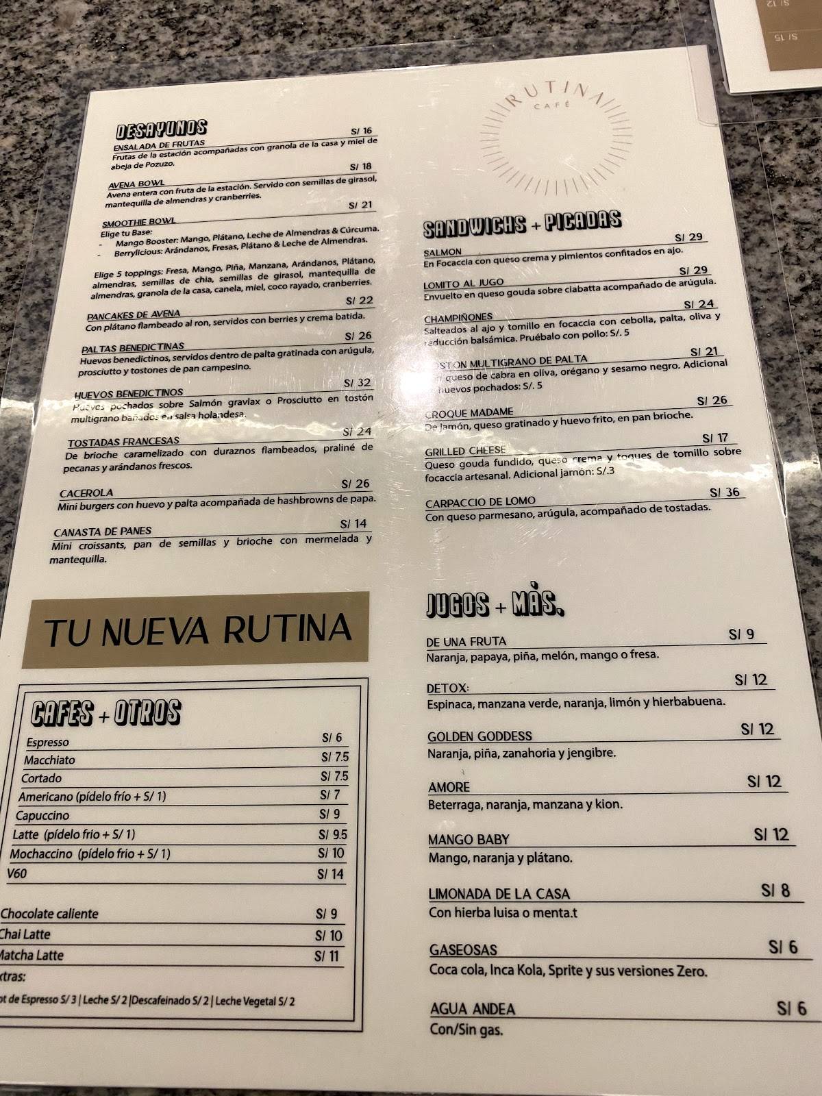 Carta de Rutina Café - San Isidro, San Isidro