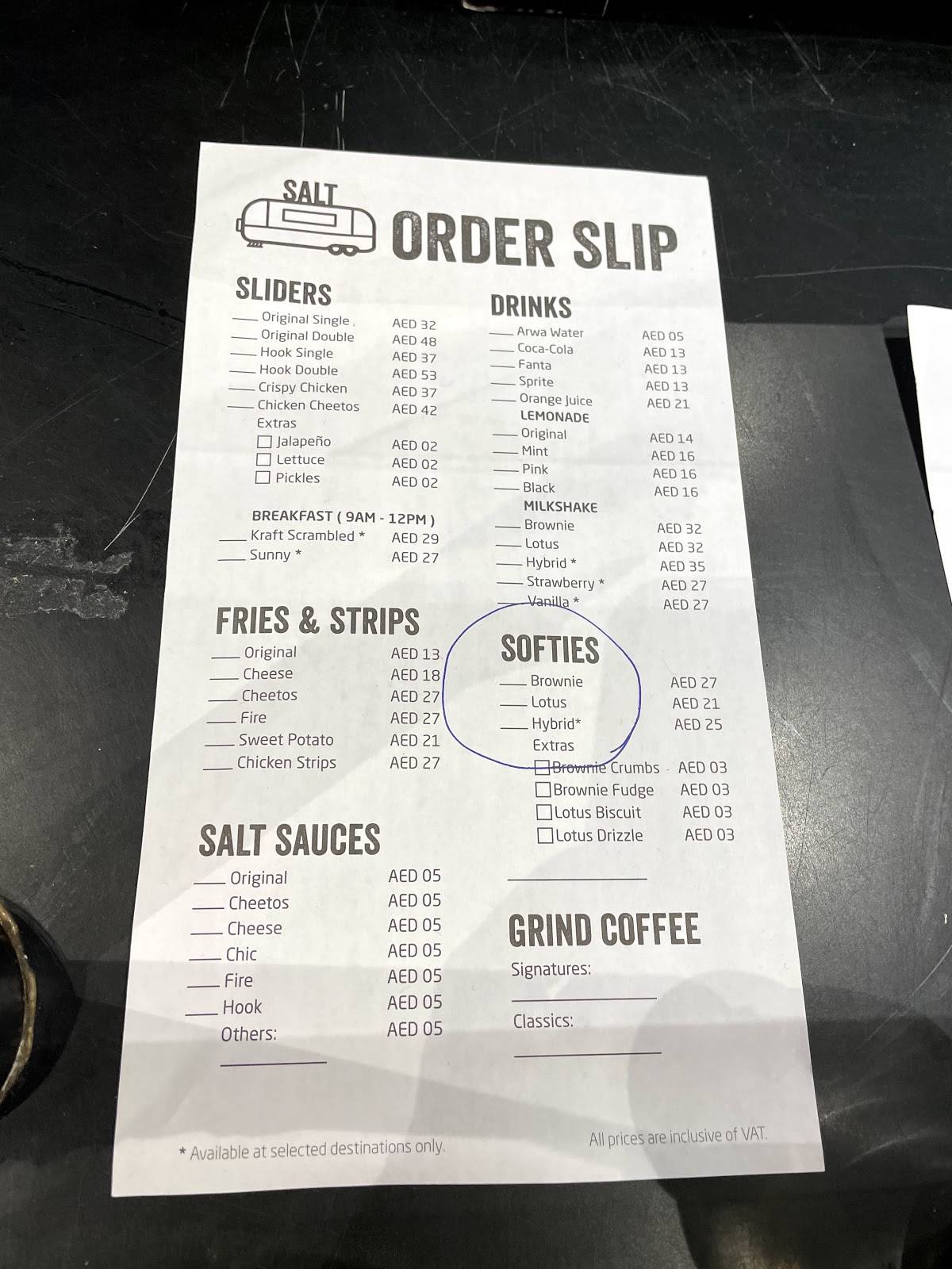 Menu at SALT KITE BEACH restaurant, Dubai, Kite Beach - 2C St