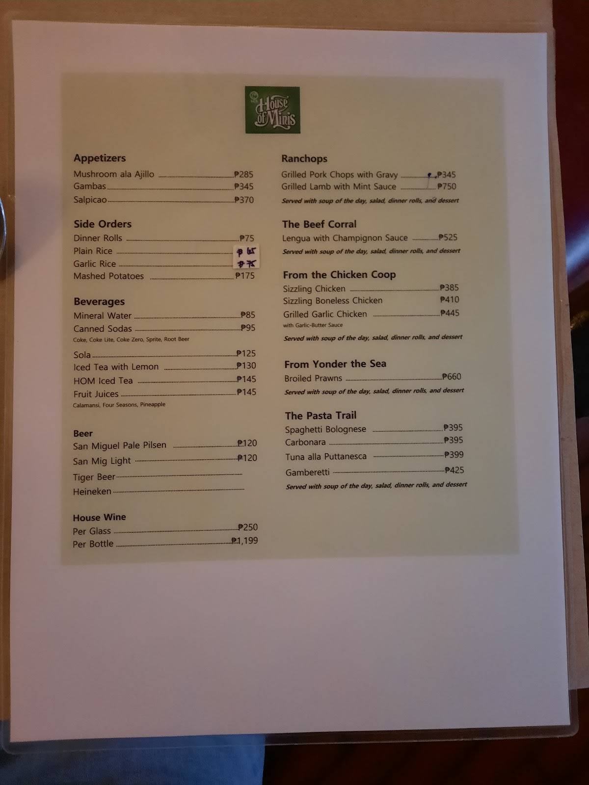 Menu at SGS House of Minis restaurant, San Juan, J322+W8H