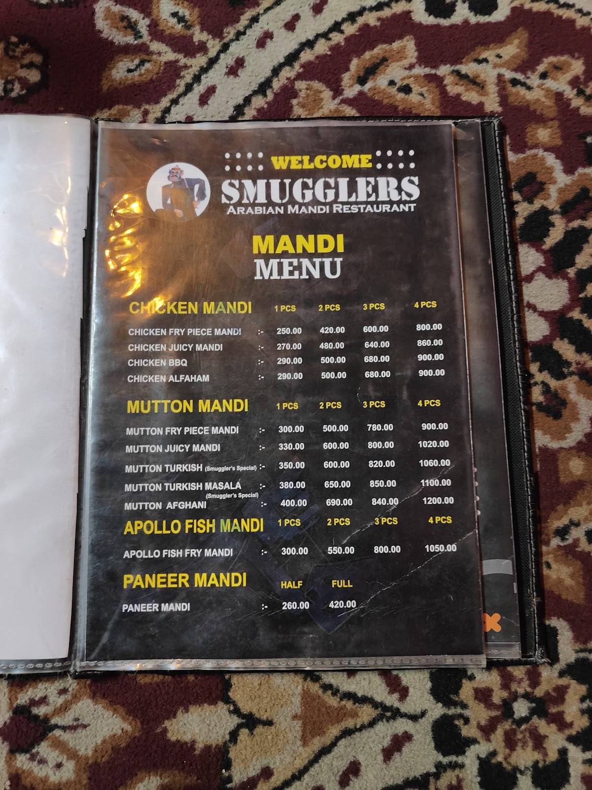 Menu at SMUGGLERS ARABIAN MANDI, Hyderabad