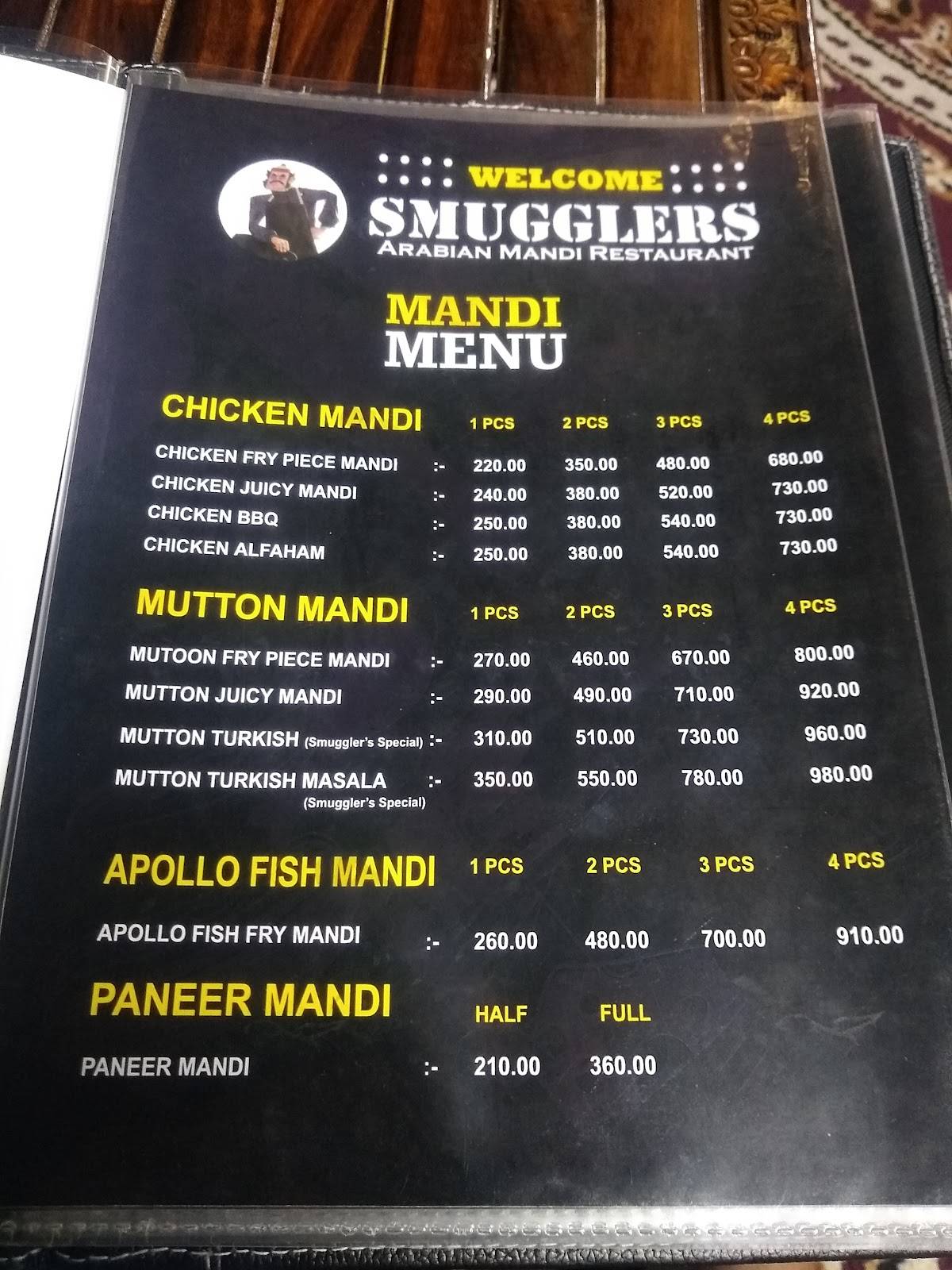 Menu at SMUGGLERS ARABIAN MANDI, Hyderabad