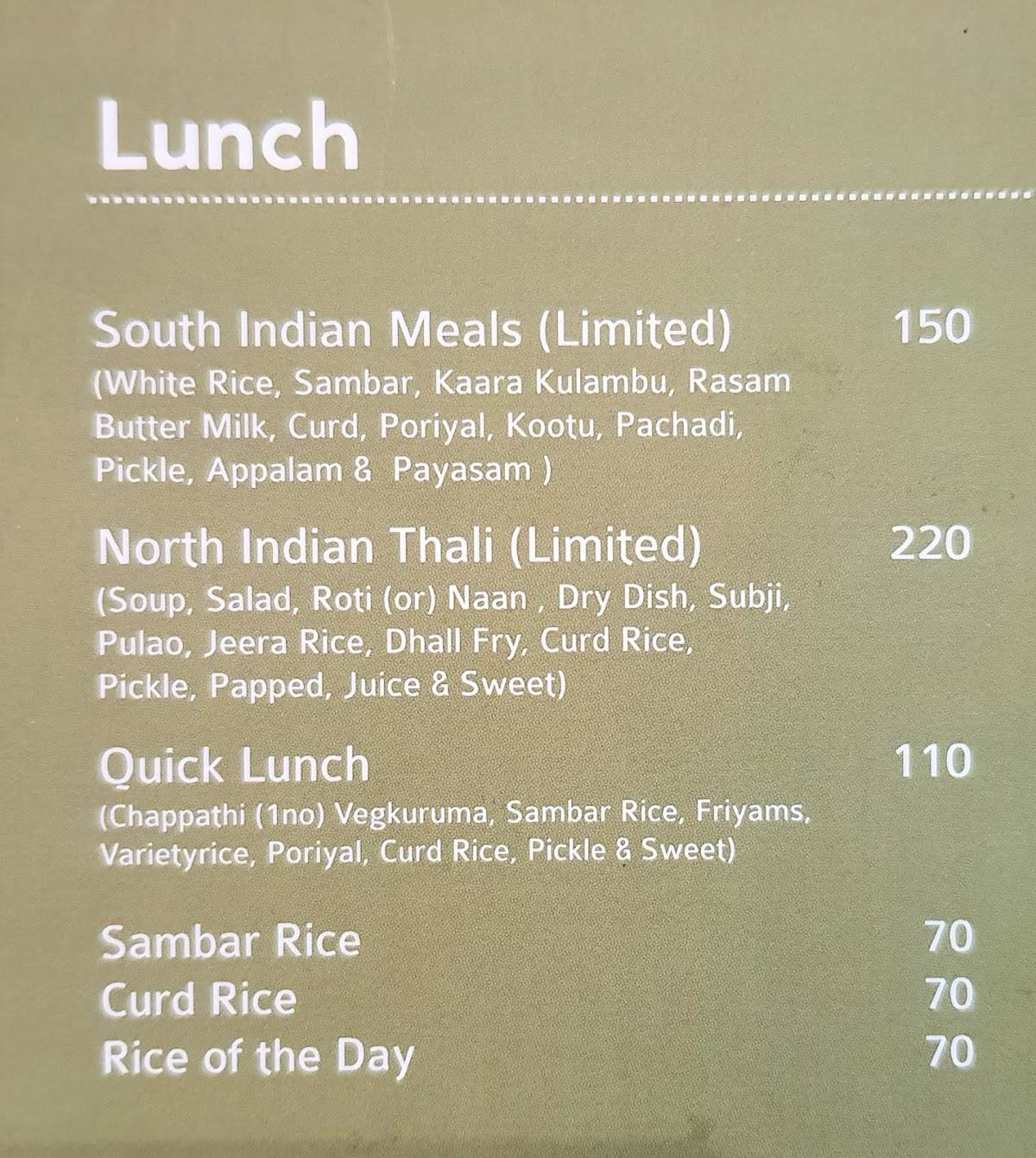 Menu at SREE AKSHAYAM, Chennai, AJ