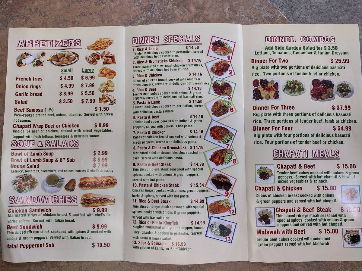 Menu at Safia Restaurant, Ottawa, St. Laurent Blvd Unit 110