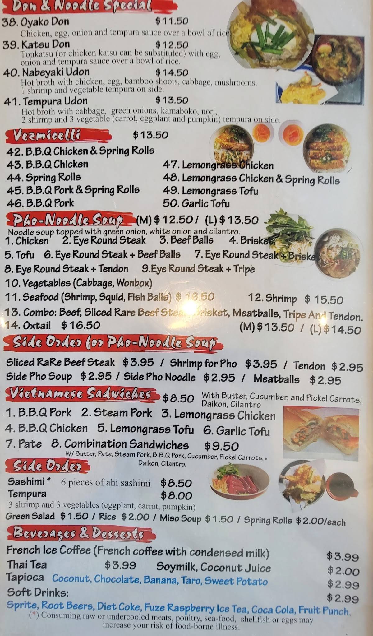 Menu at Saito & Pho III restaurant, Mililani