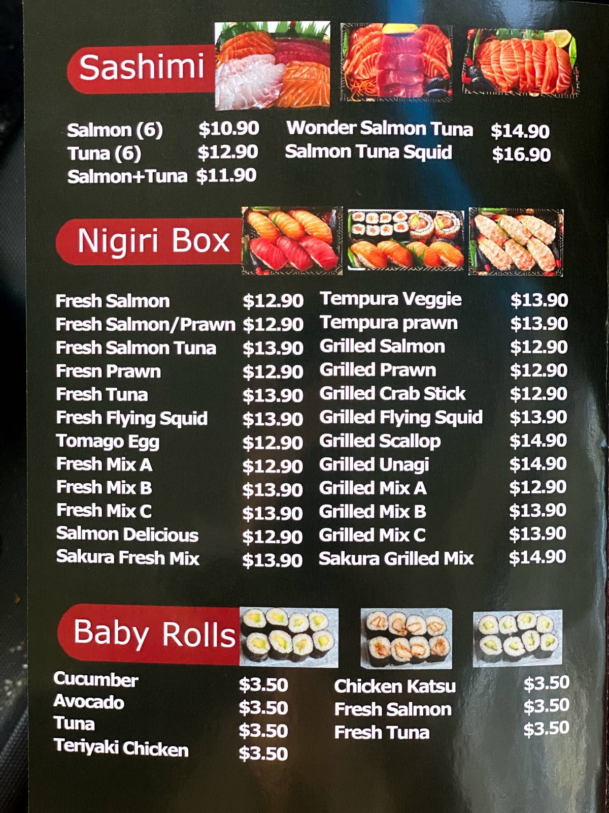 Menu at Sakura Japanese Cuisine restaurant, Kings Langley