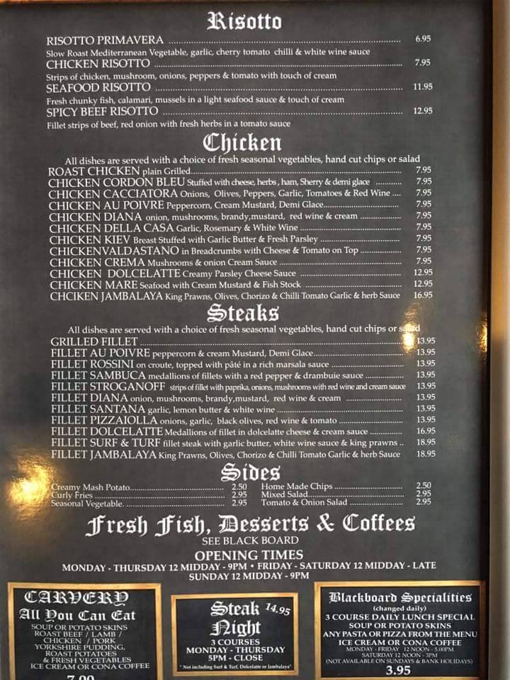 Menu at Sambuca restaurant, Chester-le-Street, Front St