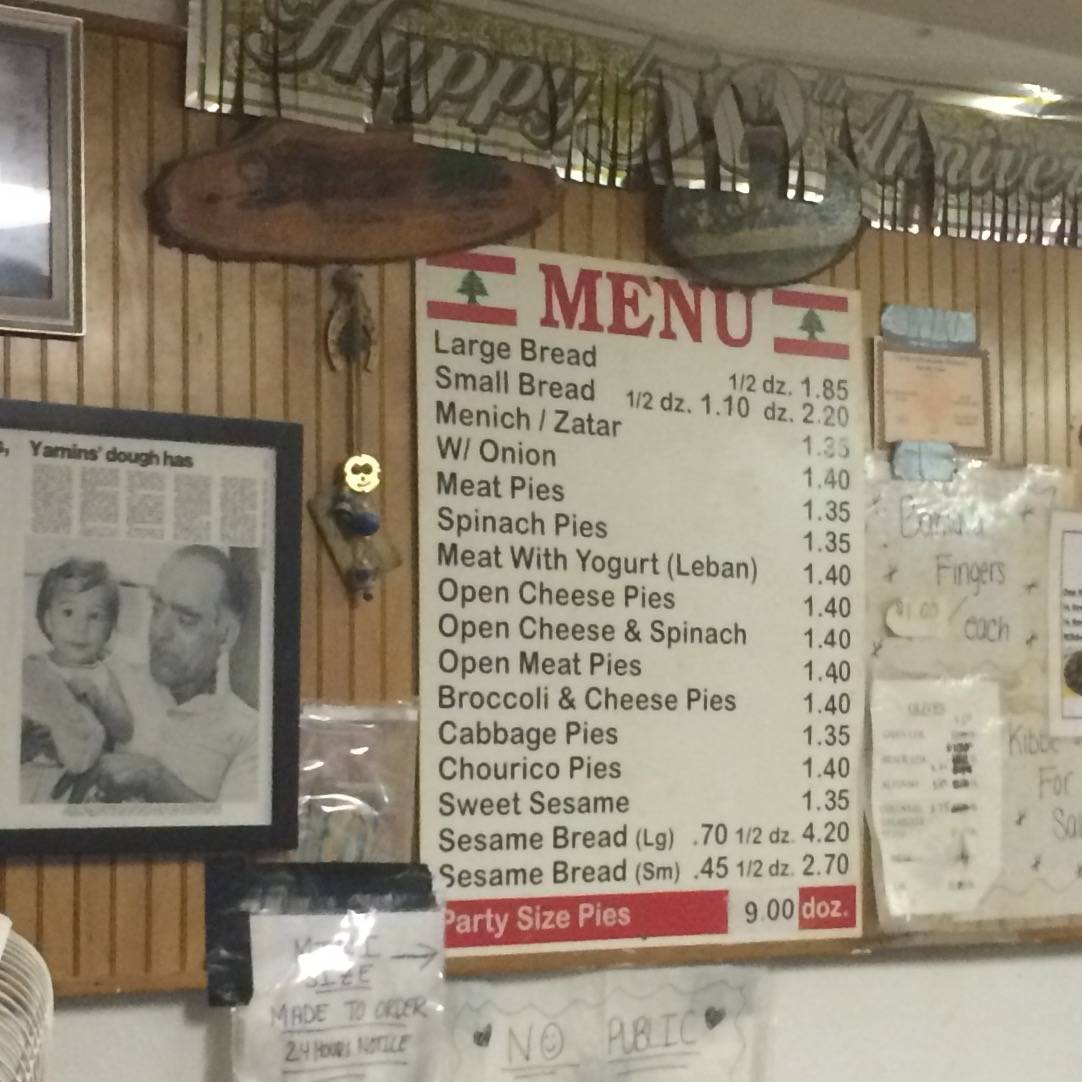 Menu at Sam's Bakery, Fall River