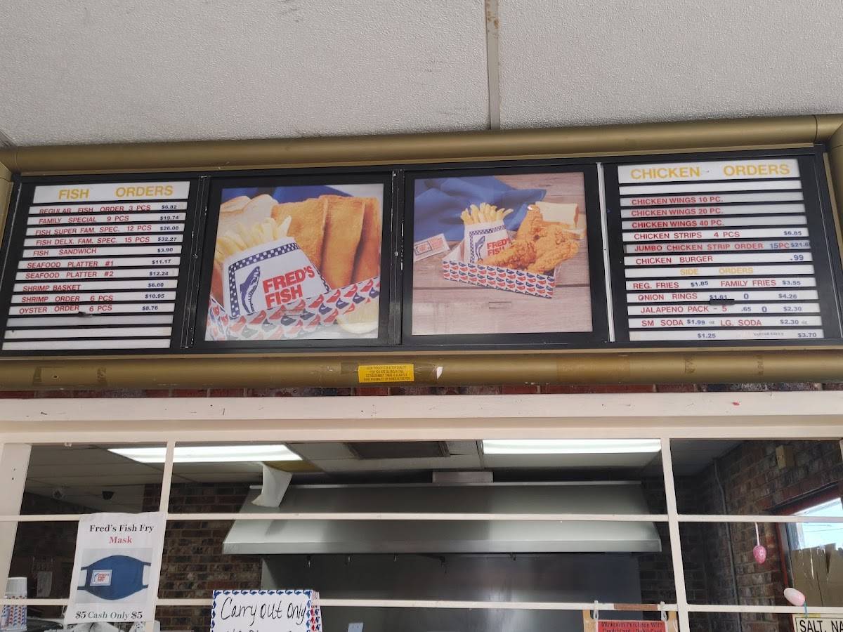 Menu at Fred's Fish Fry restaurant, San Antonio, Blanco Rd