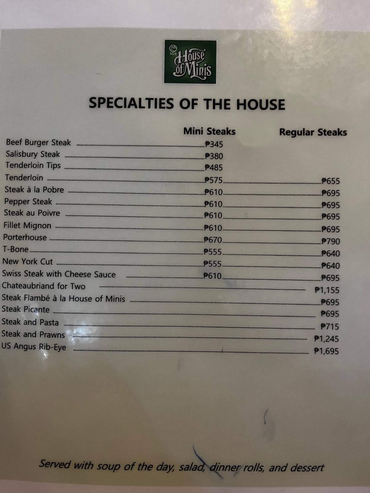 Menu at SGS House of Minis restaurant, San Juan, J322+W8H