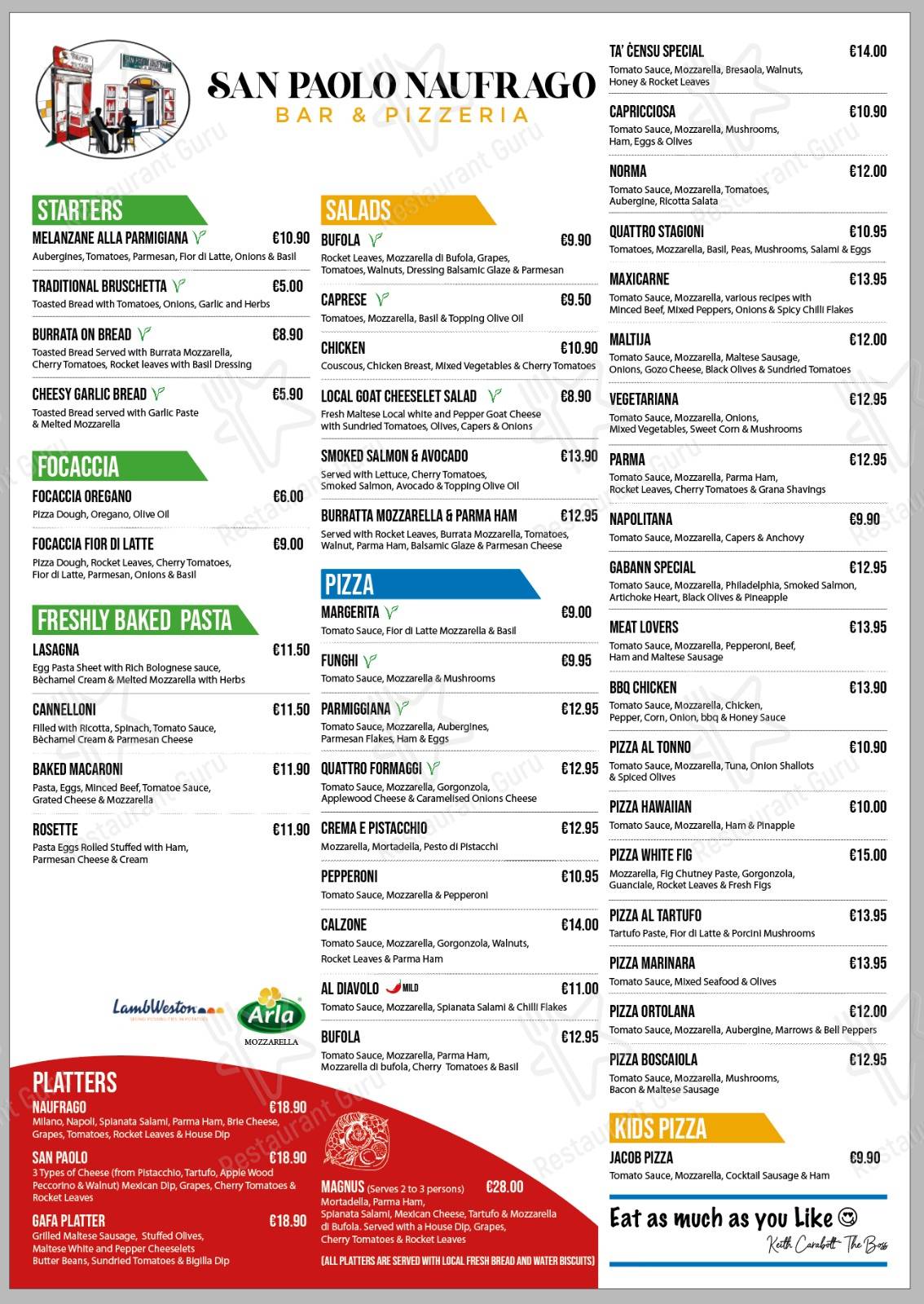 Menu at San Paolo Naufrago restaurant, Valletta, 11