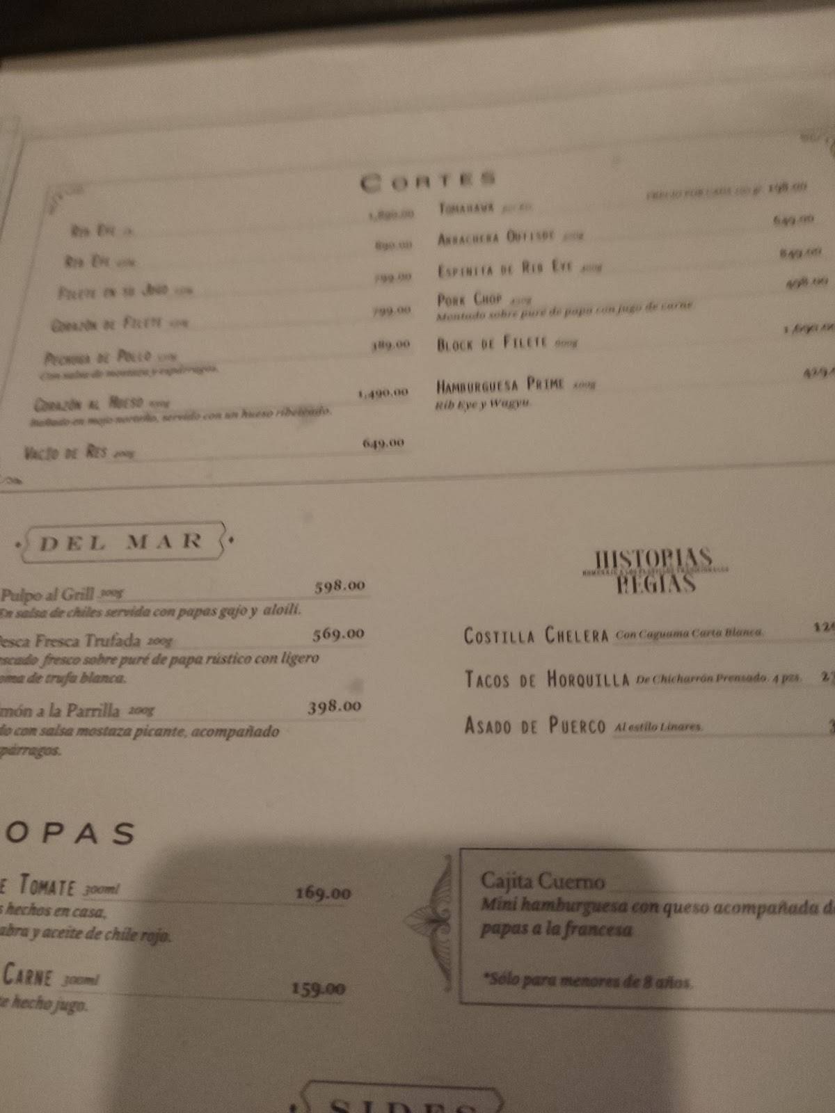 Carta del restaurante Cuerno Calzada, San Pedro Garza García