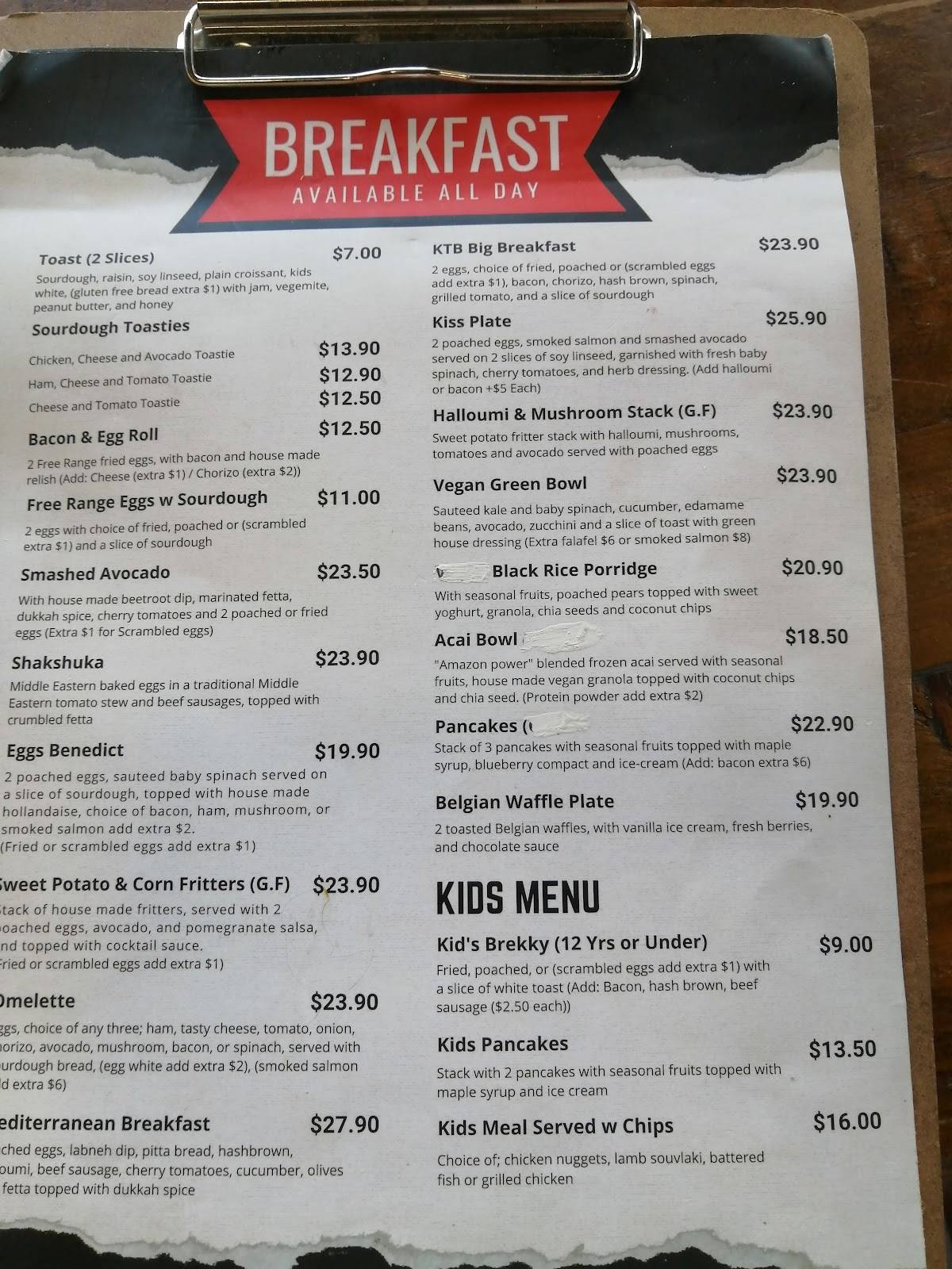 Menu at Kiss The Barista, Sandringham