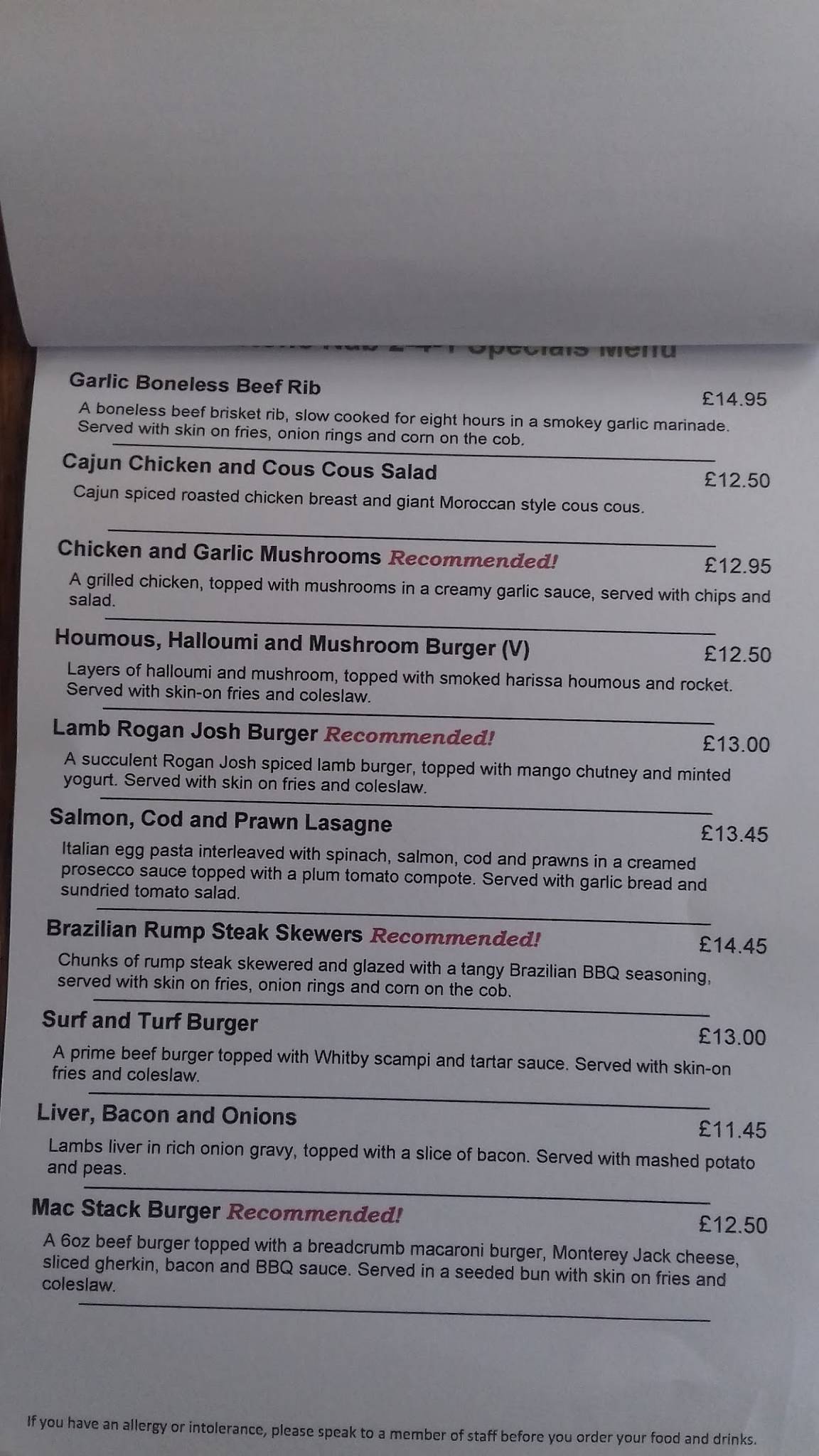 Menu at Sandstone Nab pub & bar, Middlesbrough