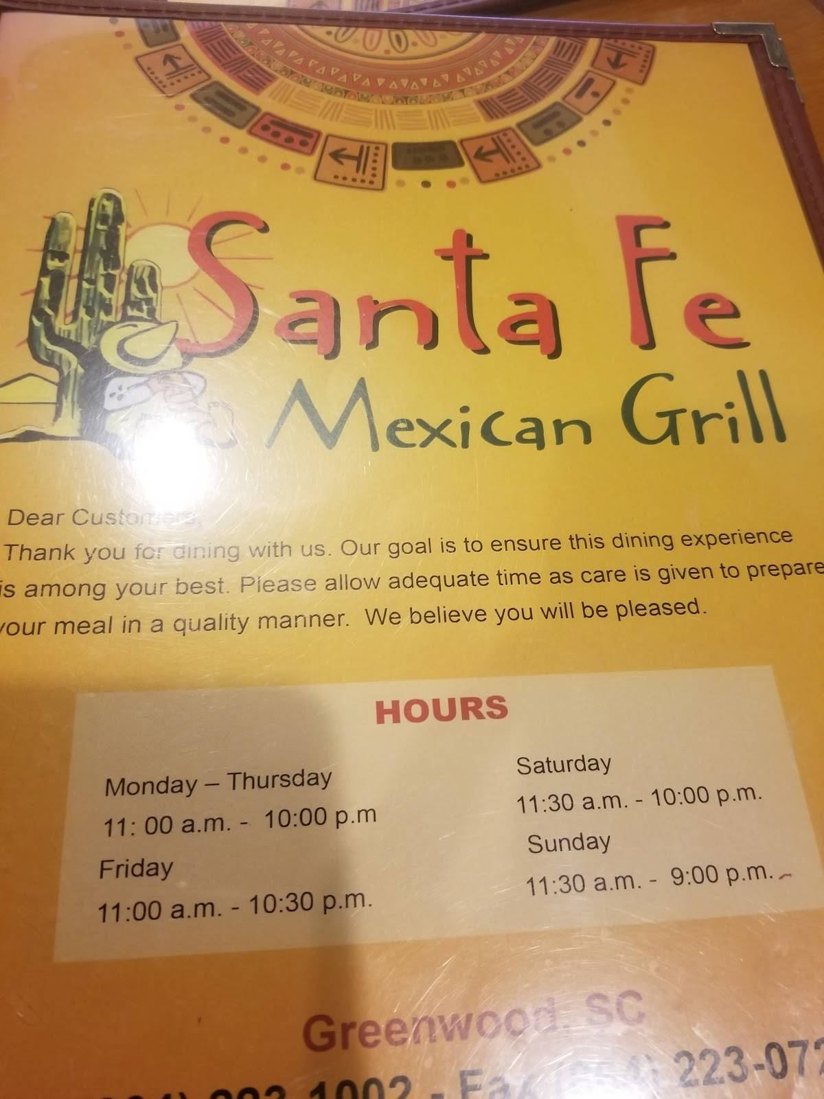 Menu at Santa Fé Mexican Grill restaurant, Largo, 800 Clearwater Largo Rd