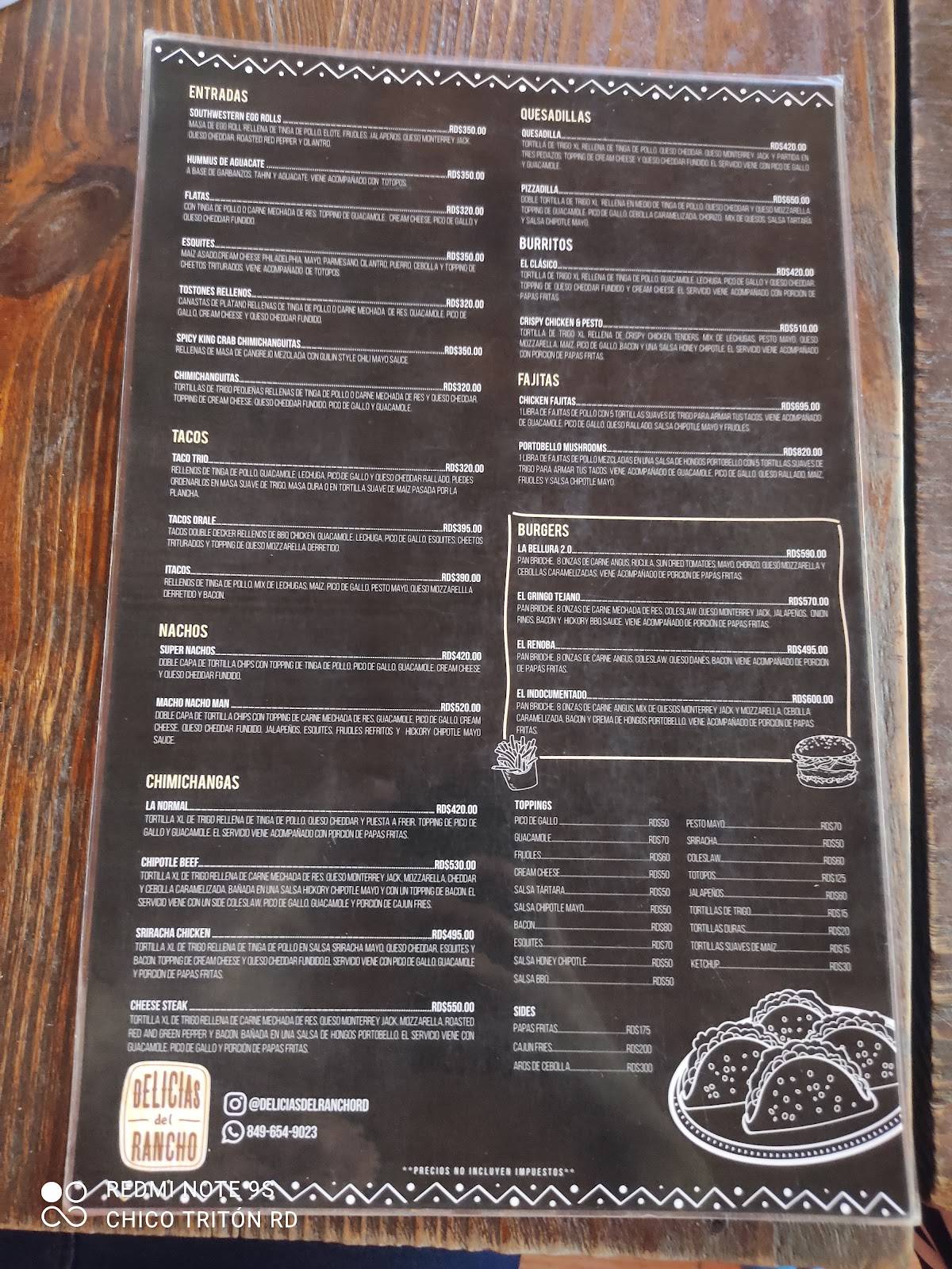 Carta del restaurante Delicias Del Rancho, Santo Domingo, Altice