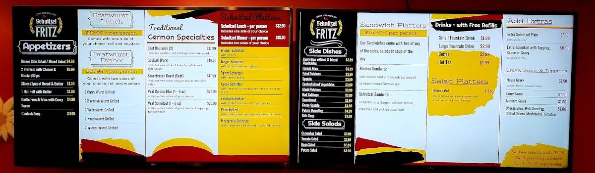 Menu at Schnitzel Fritz restaurant, Colorado Springs, Tutt Blvd