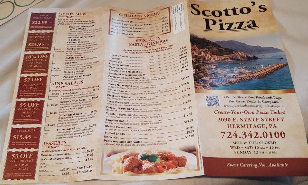Menu at Scotto's Famous Pizza pizzeria, Hermitage