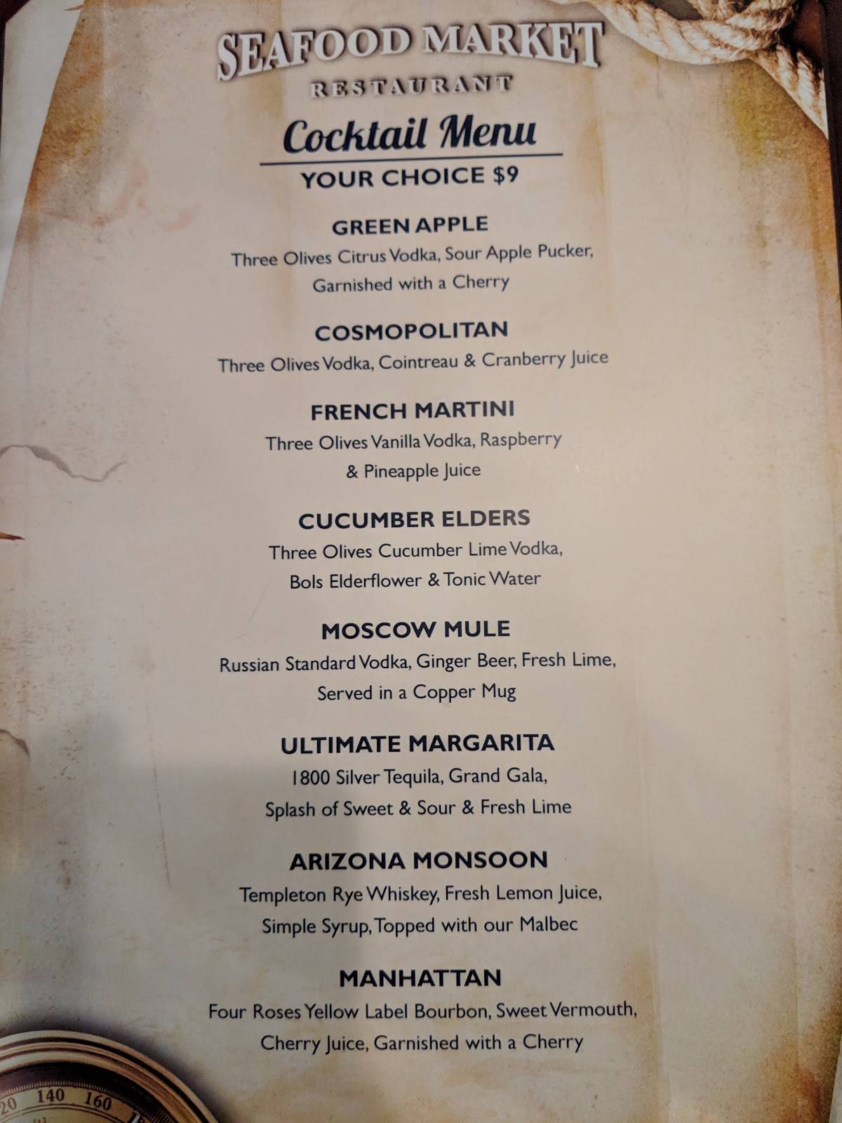 Menu at Seafood Market & Restaurant, Mesa, E Baseline Rd
