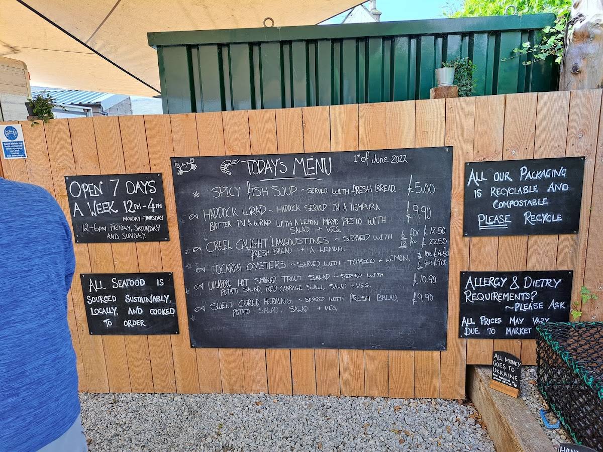 Menu at Seafood Shack restaurant, Ullapool